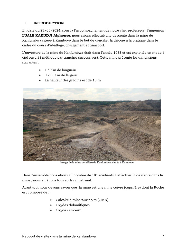 Visite de la mine cuprifère de Kambove | PDF | Exploitation minière ...