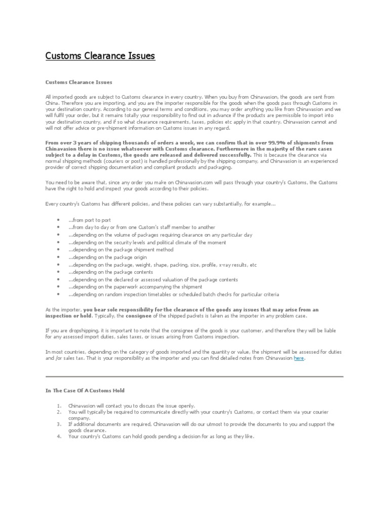 Customs Clearance Issues | Download Free PDF | Customs | Invoice
