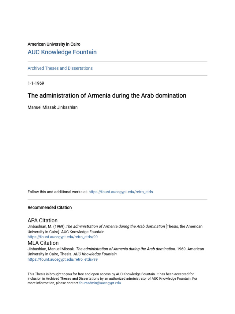 The Administration of Armenia During The Arab Domination | PDF