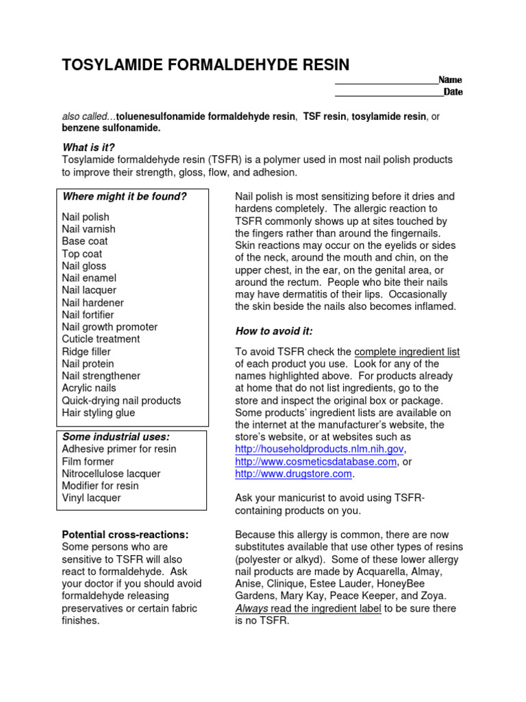 TOSYLAMIDE Formaldehyde Resin | PDF | Nail (Anatomy) | Formaldehyde