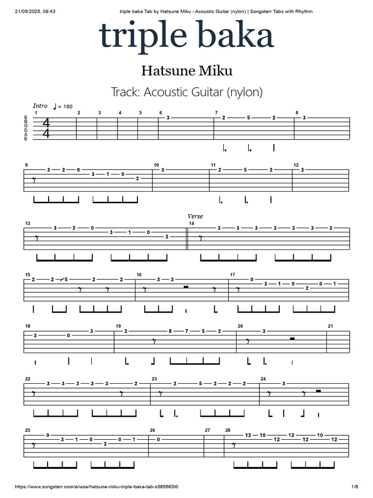 Triple Baka Guitar Tab for Miku | PDF | Recorded Music | Songs
