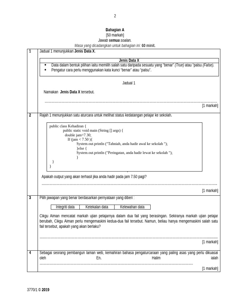 Soalan Percubaan 3 SPM 2019 | PDF