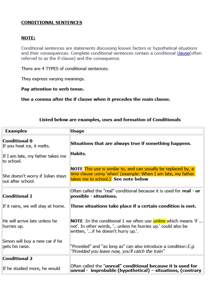 Conditional Sentences Grammar | PDF | Sentence (Linguistics) | Linguistic Typology