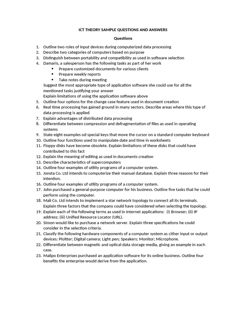 ICT Theory Sample Questions & Answers | PDF | Computer Data Storage ...