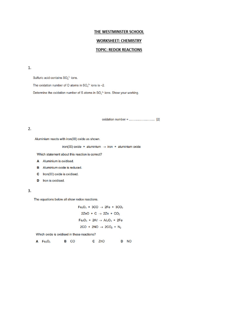Redox Reactions - Chemistry | PDF