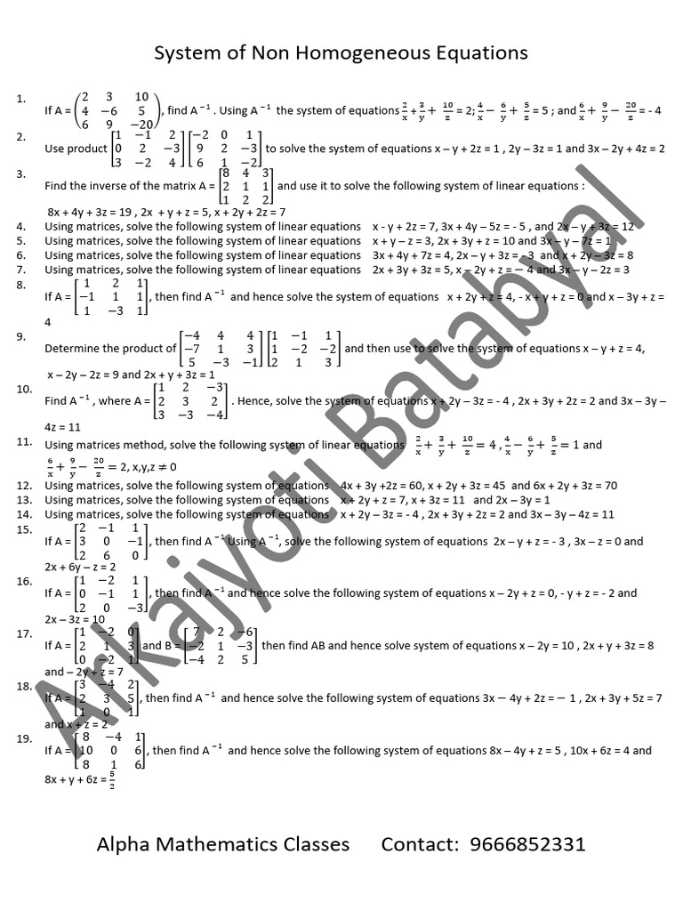 System of Non Homogeneous Equations Answers | PDF | System Of Linear ...