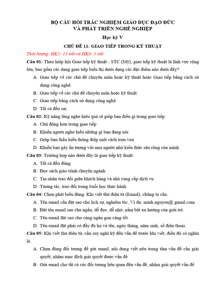 5-Bo Cau Hoi Trac Nghiem - HKV | PDF