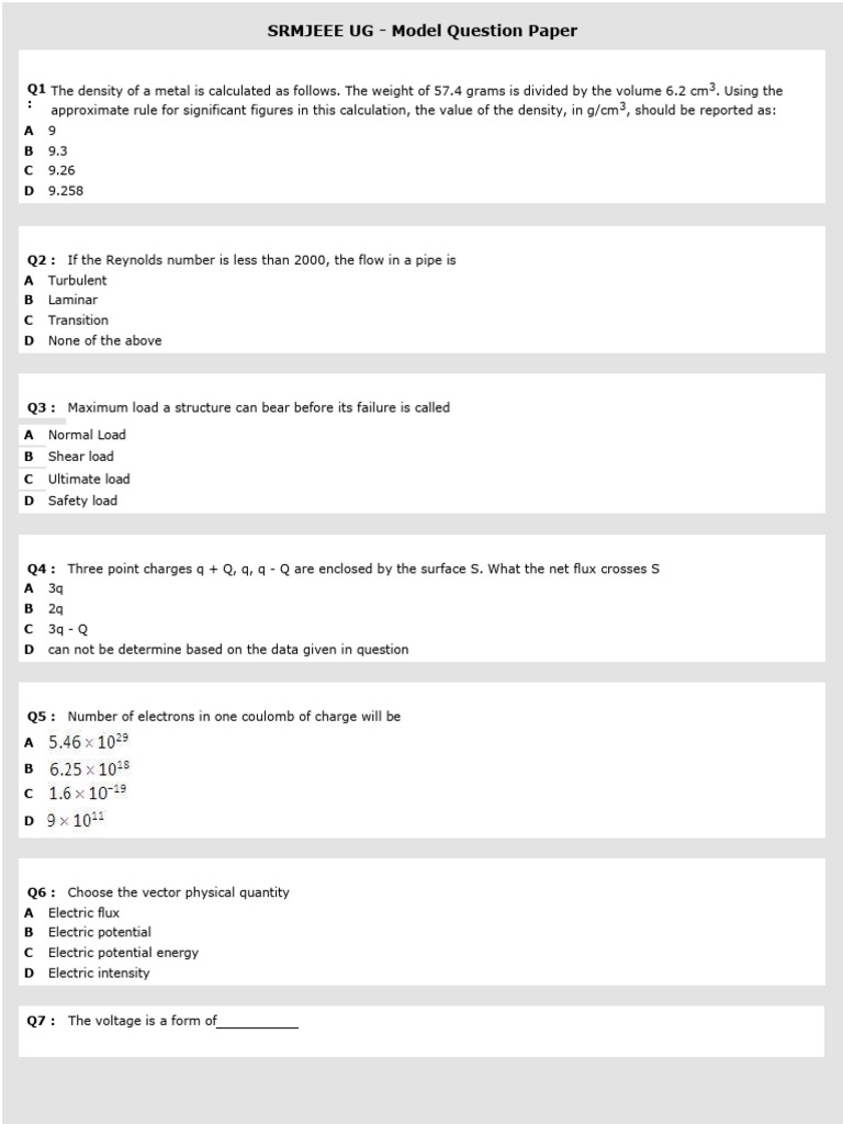 Srmjeee Model Question Paper | PDF | Amine | Light