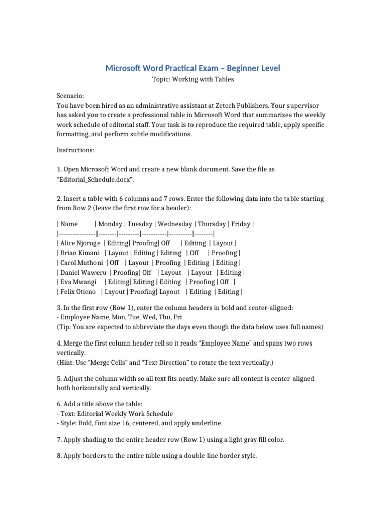 MS Word Tables Practical Question | PDF | Computing | Printing