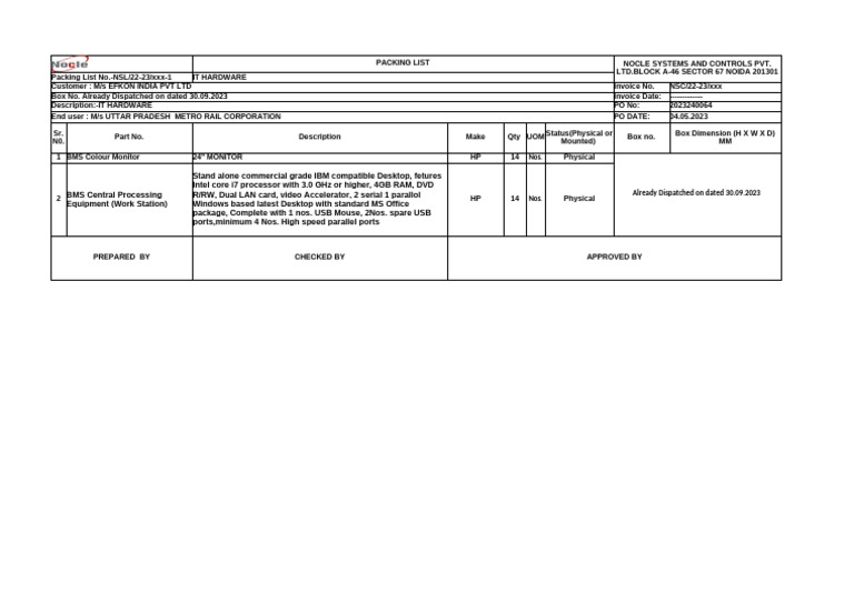 It Hardware Packing List | PDF | Microcomputers | Computer Hardware