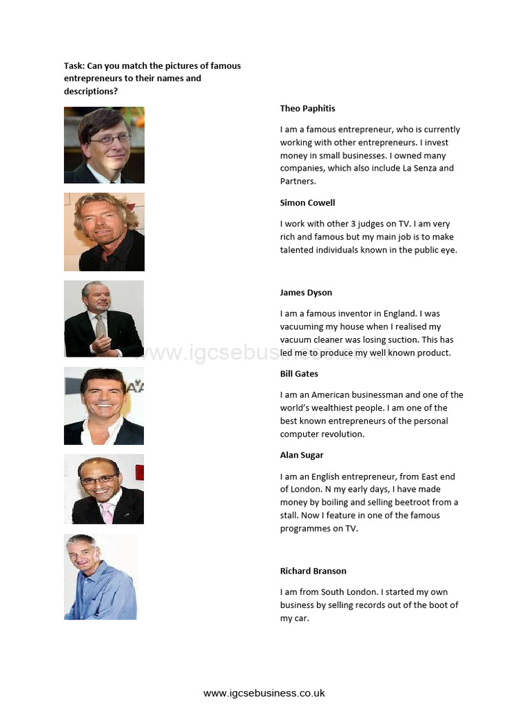 Match Famous Entrepreneurs to Descriptions | PDF