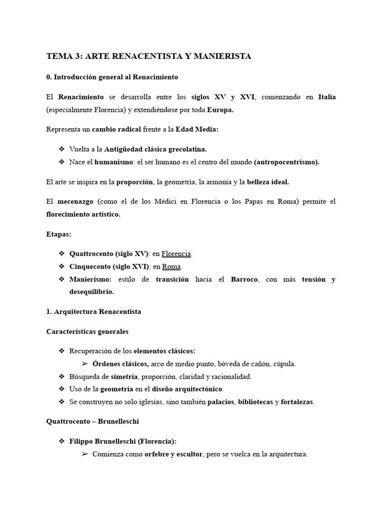 Tema 3 Renacentista | PDF | Renacimiento | Miguel Ángel