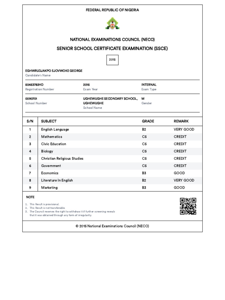Neco Result | PDF