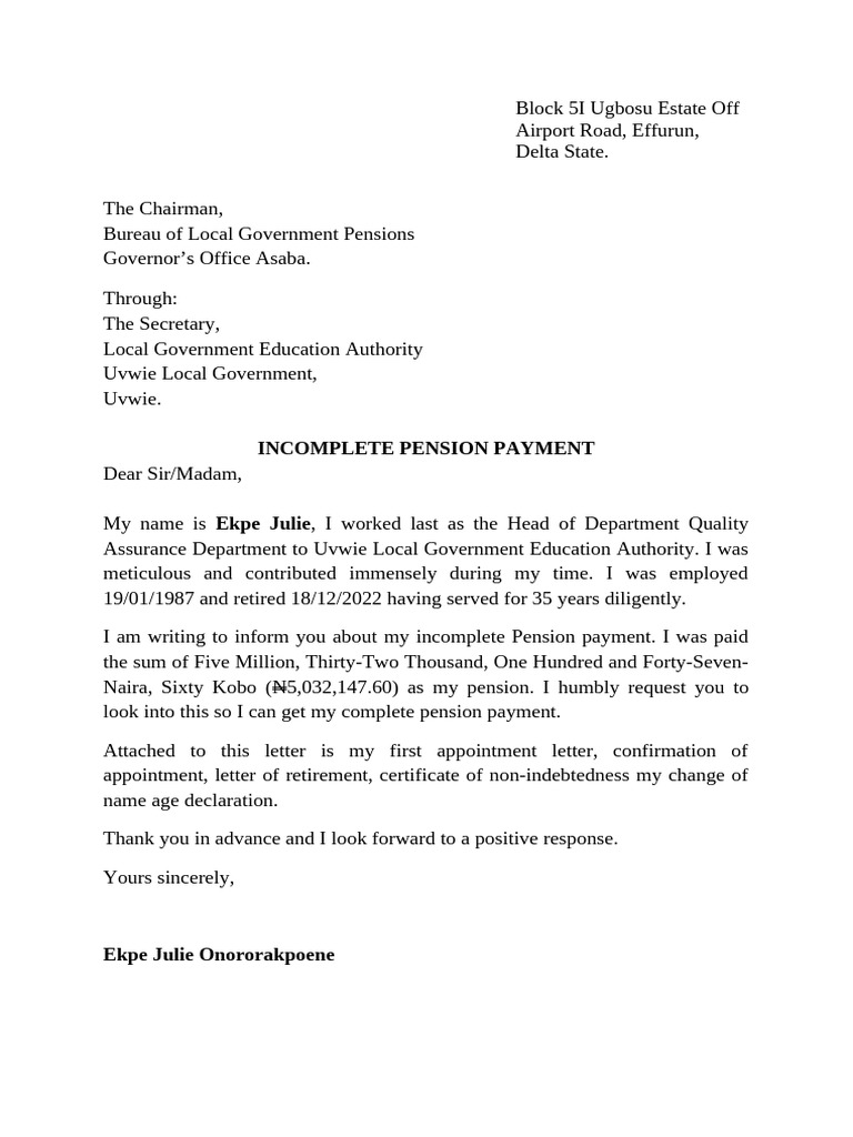Incomplete Pension Payment Request | PDF