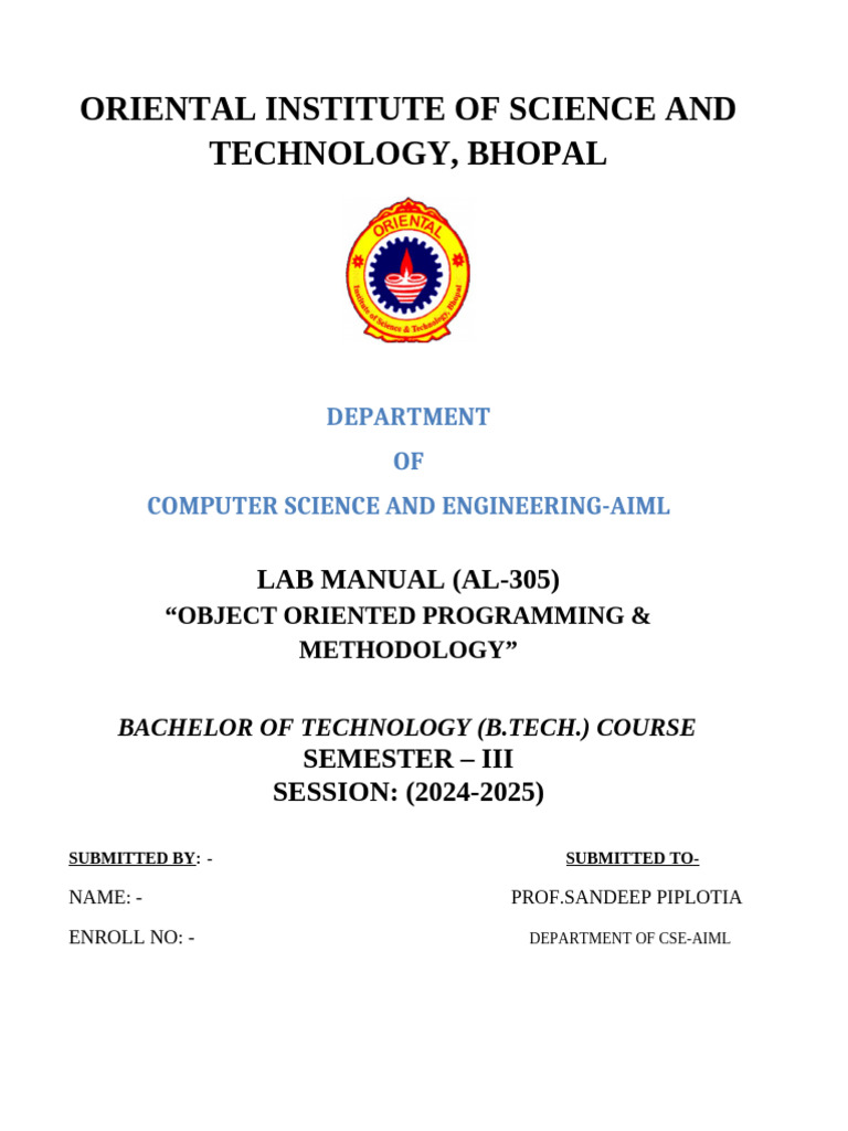 OOPM LAB MANUAL Final Edited | PDF | Inheritance (Object Oriented Programming) | Method ...