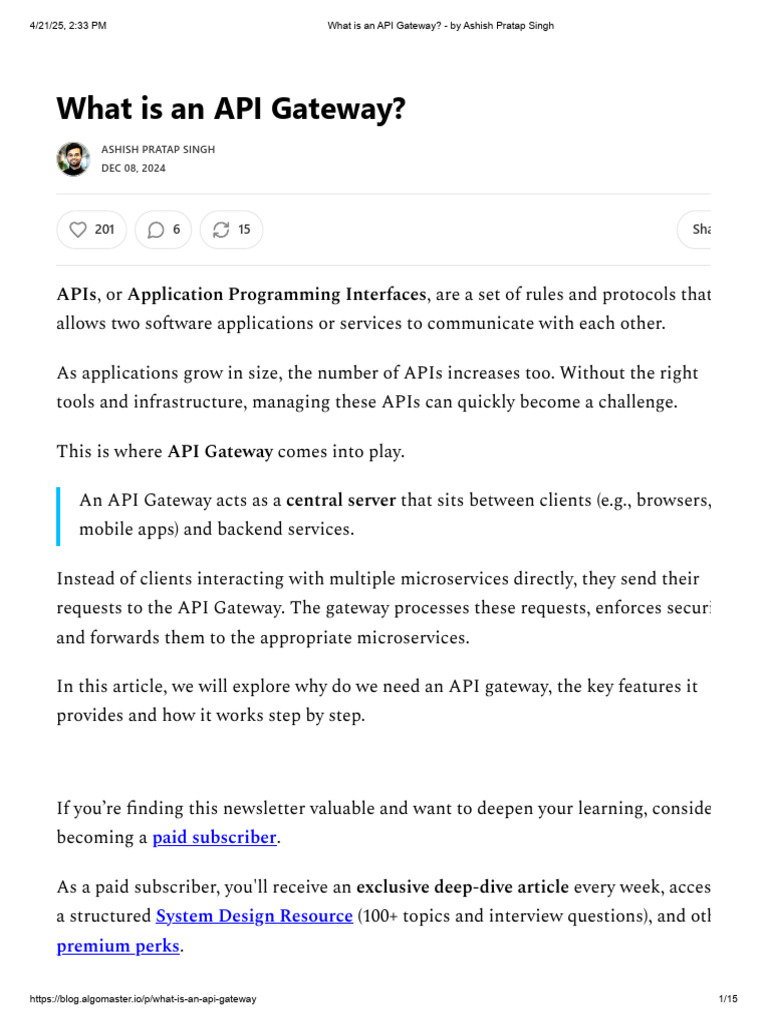 What Is An API Gateway - by Ashish Pratap Singh | PDF | Gateway ...