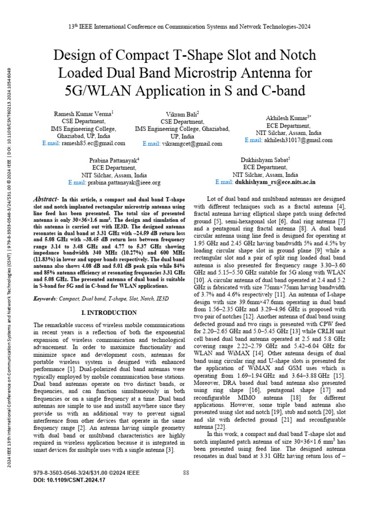 Design of Compact T-Shape Slot and Notch Loaded Dual Band Microstrip ...