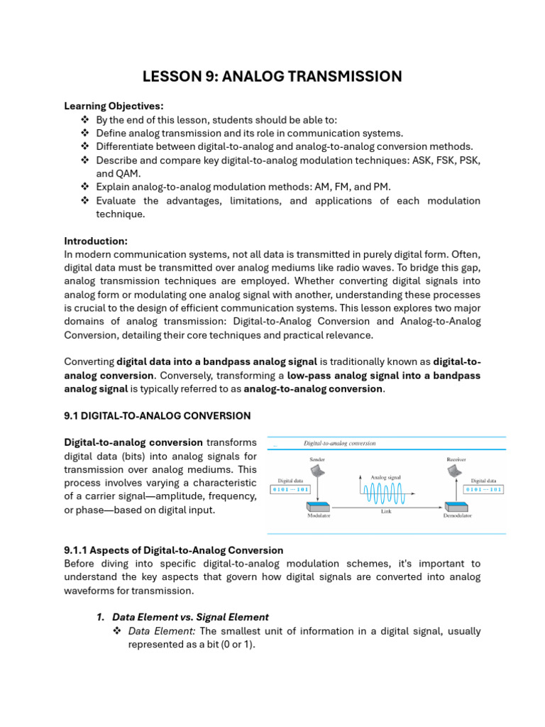 Lesson 9 - Analog Transmission | PDF | Frequency Modulation | Modulation