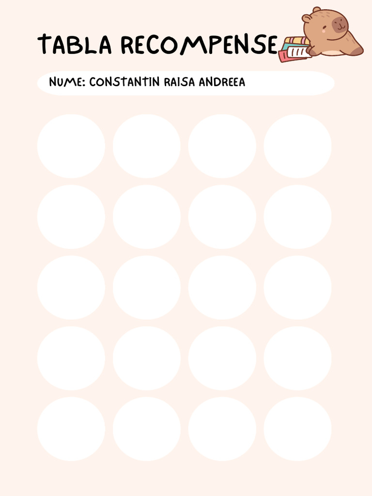 Capybara Reward Chart A4 Document in Pink and Brown Cute Style | PDF