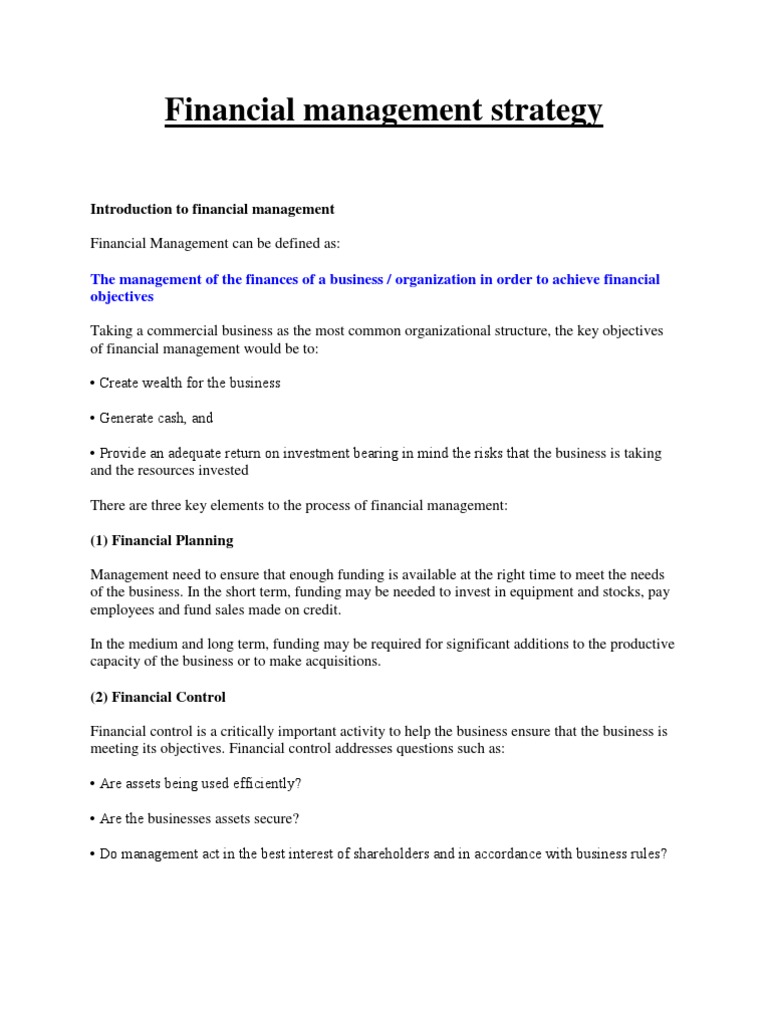 Financial Management Strategy | PDF | Strategic Management | Investing