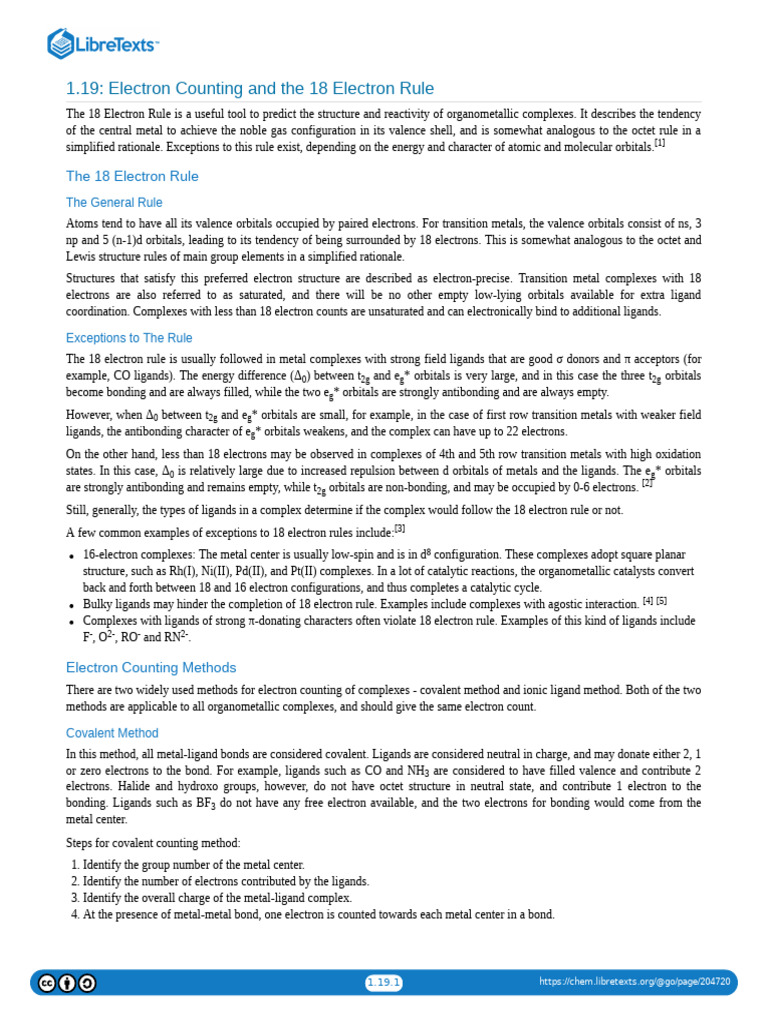 1.19 Electron Counting and The 18 Electron Rule | PDF | Molecular ...