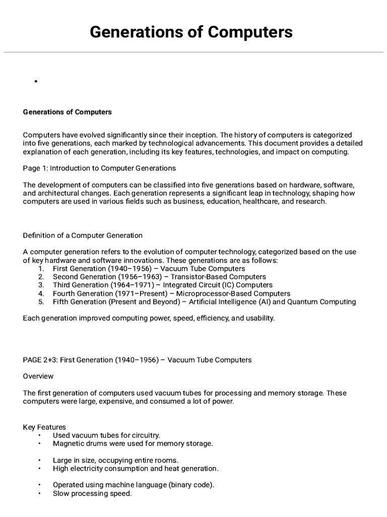 Generations of Computers | PDF | Personal Computers | Computing