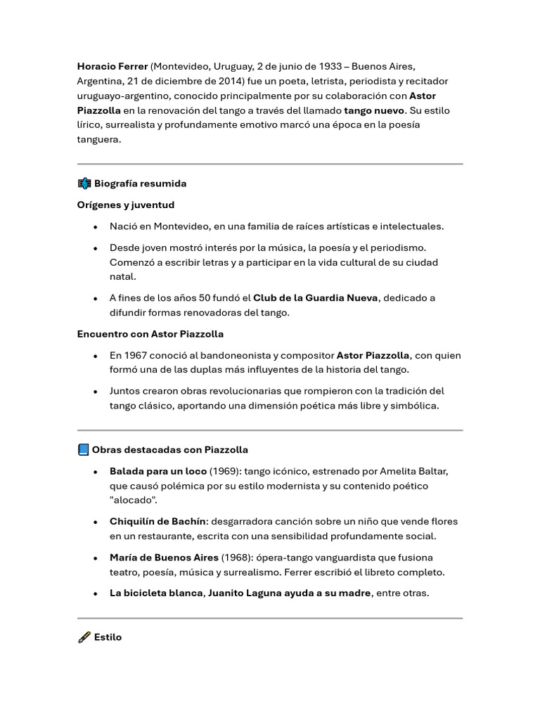 Horacio Ferrer | PDF | Musica Tango