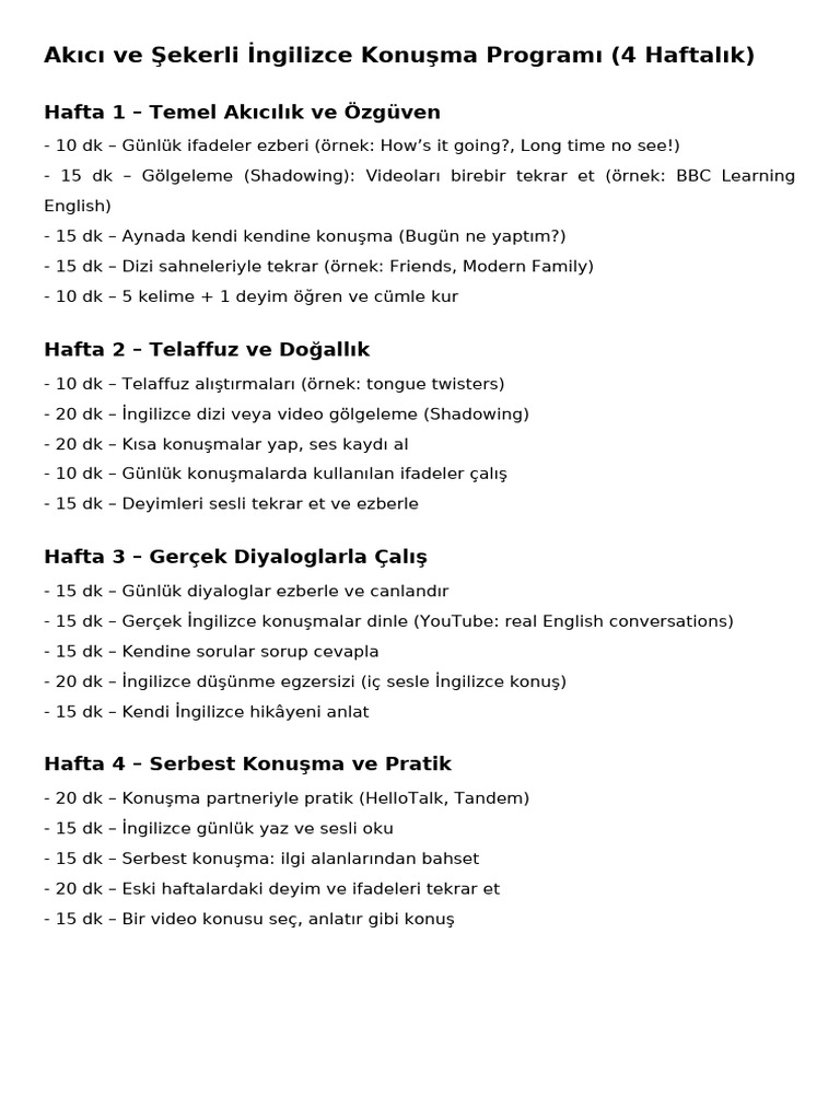 4 Haftalik Ingilizce Konusma Programi | PDF