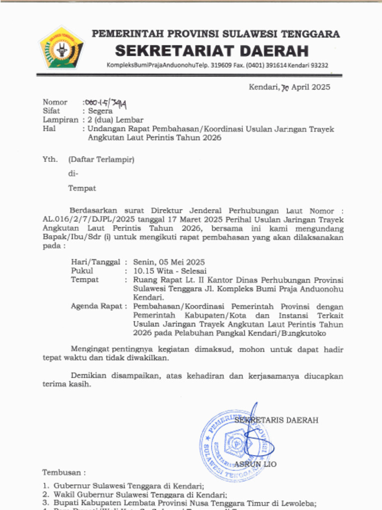 Undangan Rapat Pembahasan Usulan Jaringan Trayek Angkutan Laut Perintis ...