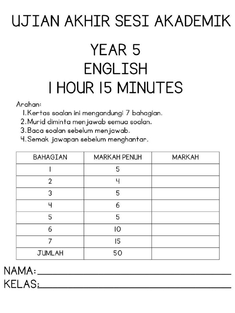 Ujian Bi Year 5 | PDF