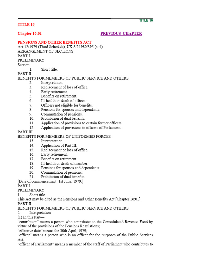 Pensions and Benefits Act Overview | PDF | Pension | Retirement