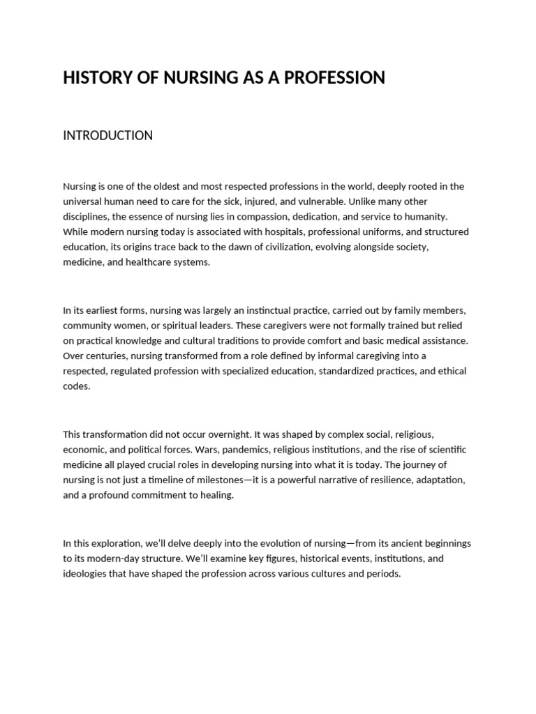 History of Nursing As A Profession | PDF | Nursing | Florence Nightingale