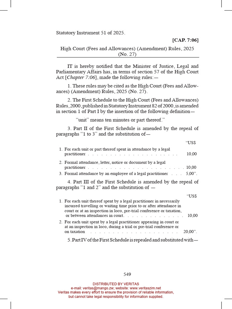 SI 2025-051 High Court (Fees and Allowances) (Amendment) Rules, 2025 ...