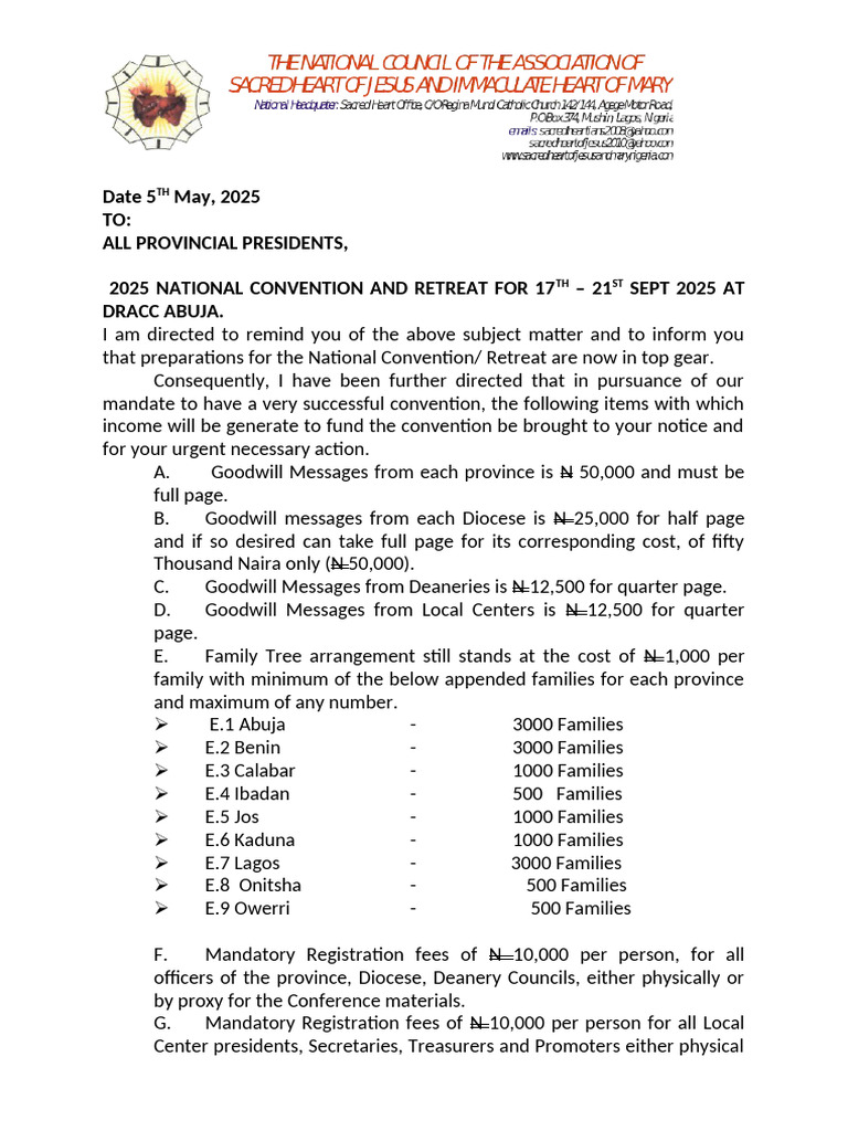 Date 5 May, 2025 TO: All Provincial Presidents, 2025 National ...