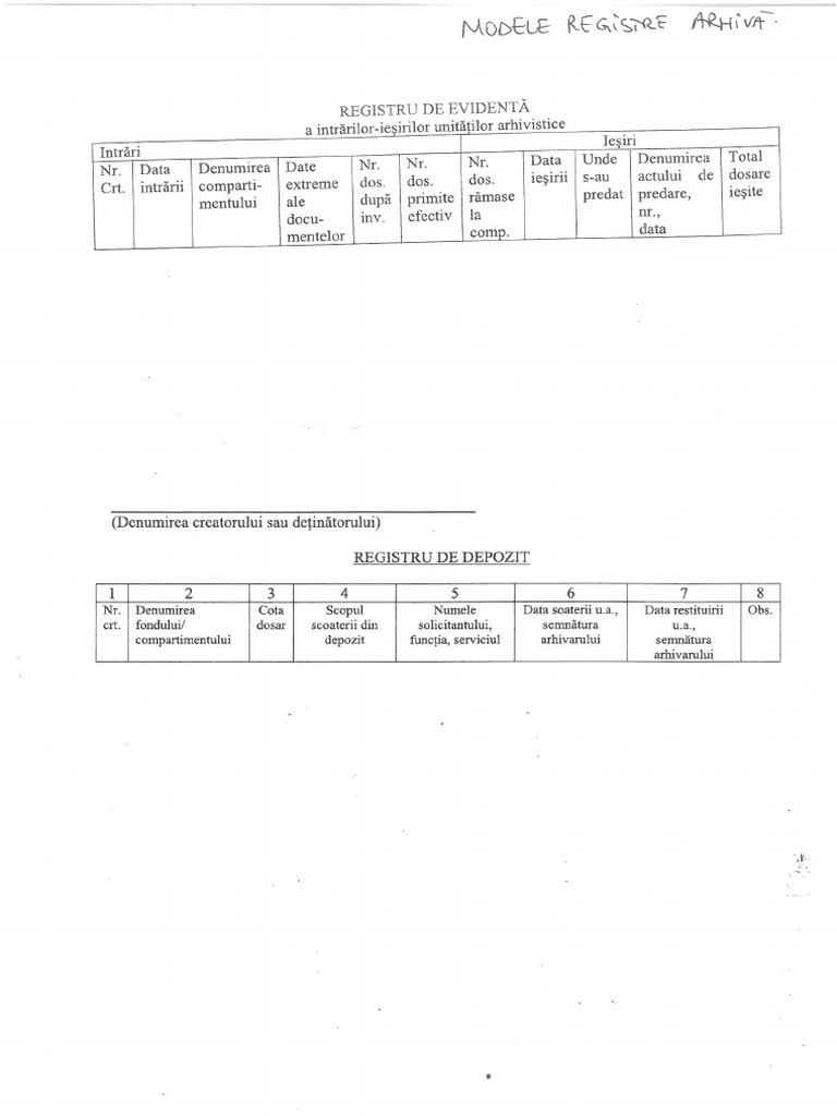 Modele Registre Arhiva | PDF