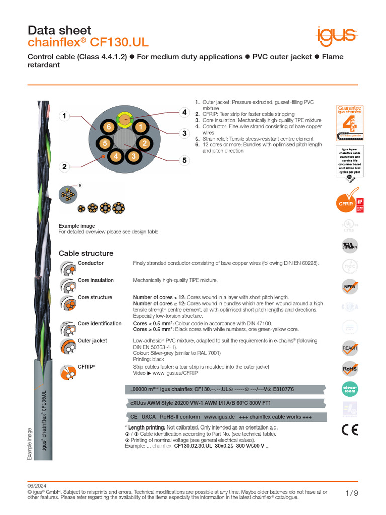 EU Data Sheet Chainflex CF130.UL | PDF | Wire | Electrical Components