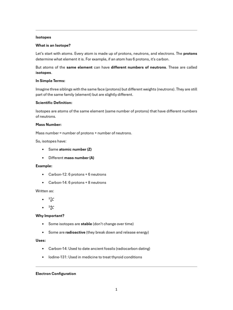 Isotopes - Configuration Notes | PDF | Electron Configuration | Isotope