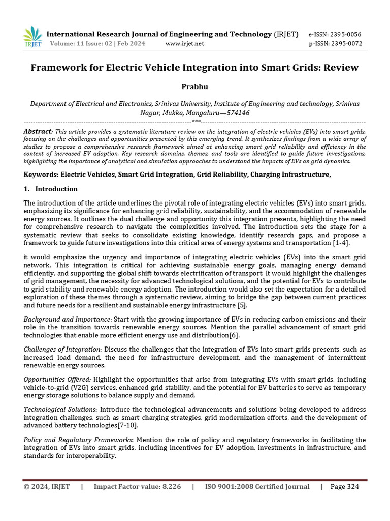 Framework For Electric Vehicle Integration Into Smart Grids | PDF ...