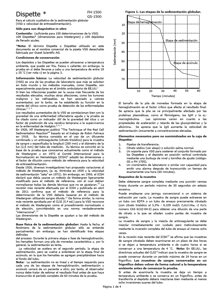 Cálculo de VSG con Dispette Westergren | PDF | Vertebrados | Hematología
