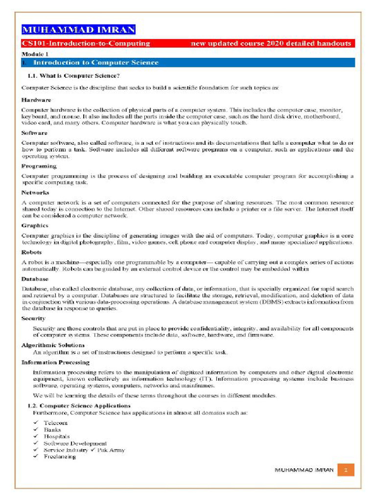 CS101 Introduction Mid | PDF