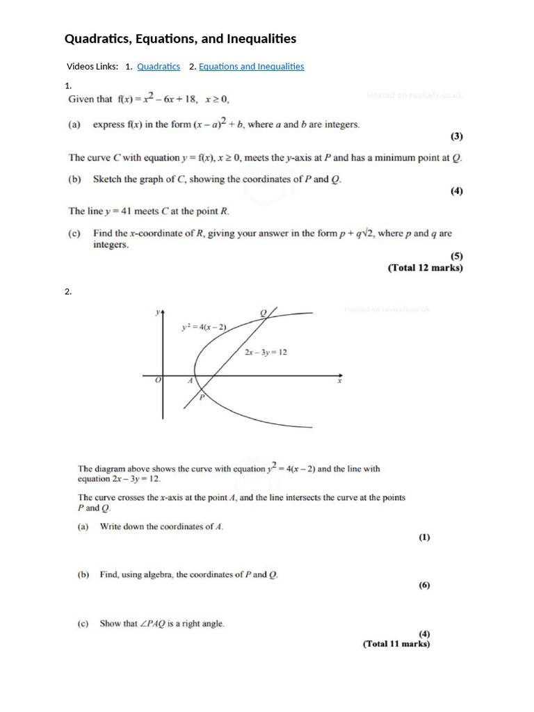2.quadratics Equations and Inequalities | PDF
