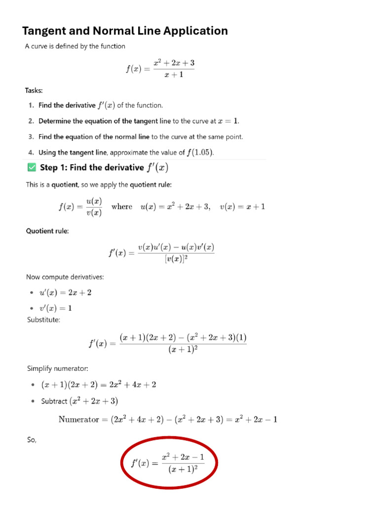 Tangent and Normal Line Application | PDF