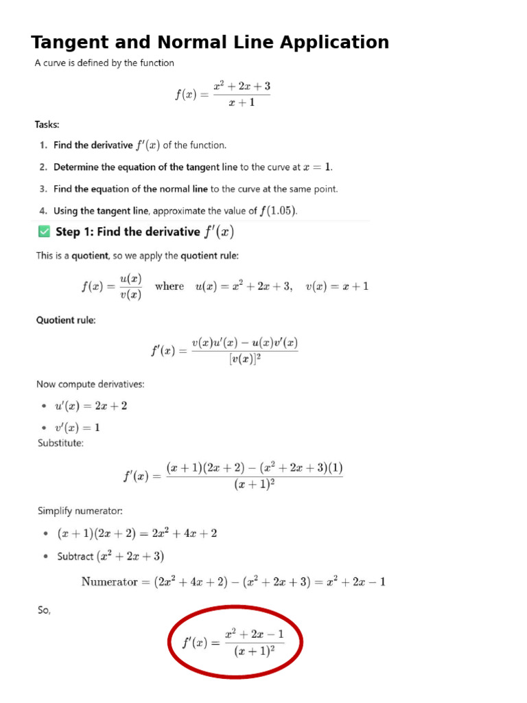 Tangent and Normal Line Application | PDF