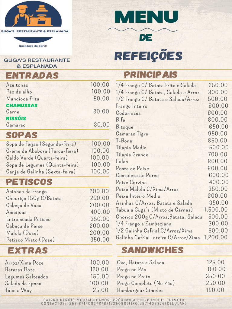 Menu Variado do Guga's Restaurante | PDF | Caldo | Culinária