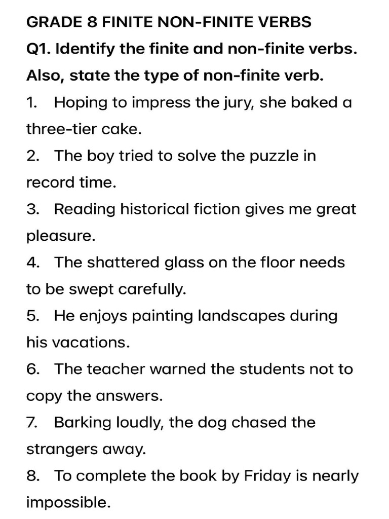 Grade 8 Finite Non-Finite Verbs | PDF