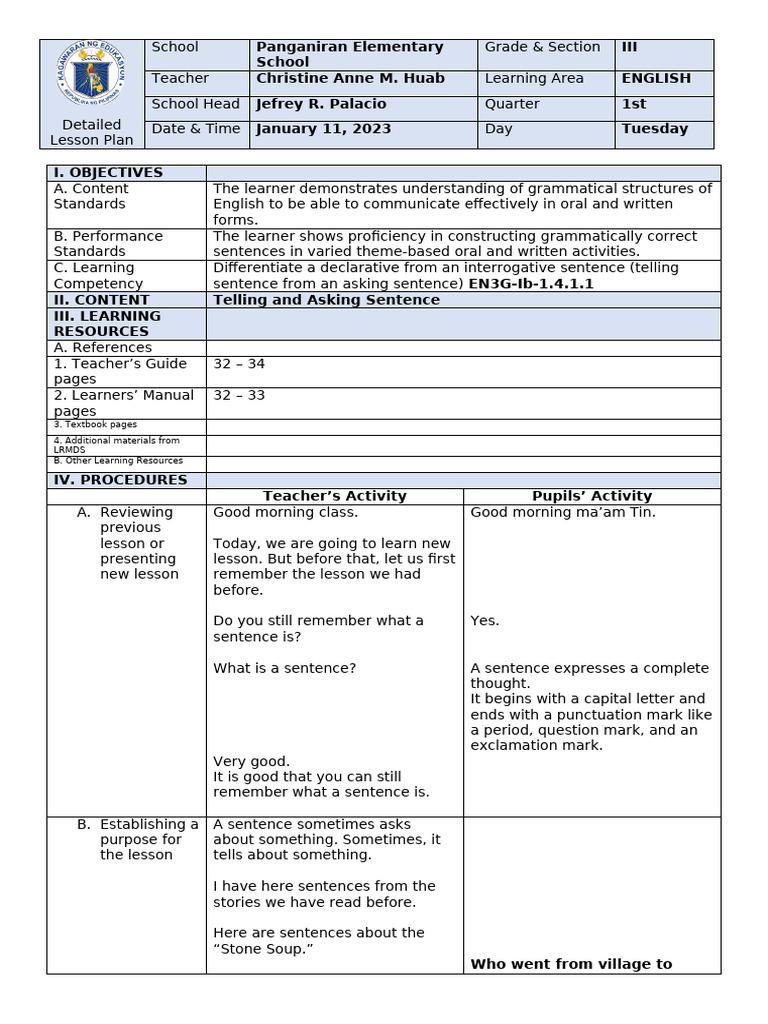 Telling vs. Asking Sentences Worksheet | PDF | Question | Cognitive Science
