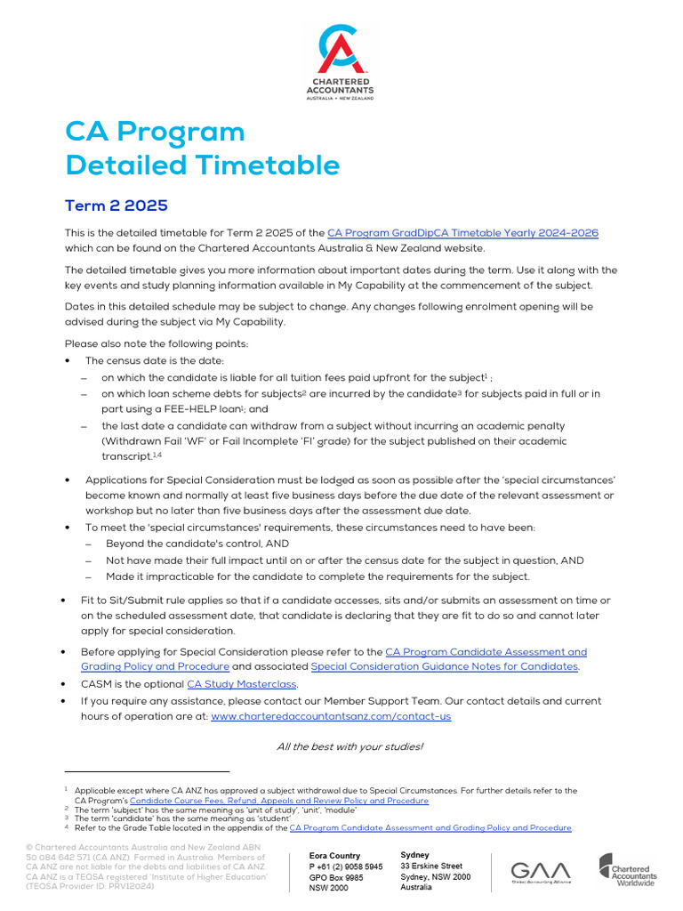 CA Program - Detailed Timetable Term 2 - 2025 | PDF