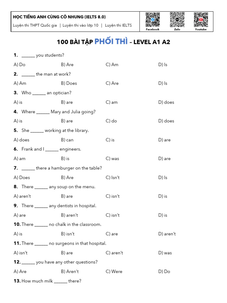 100 English Grammar Exercises A1 A2 | PDF