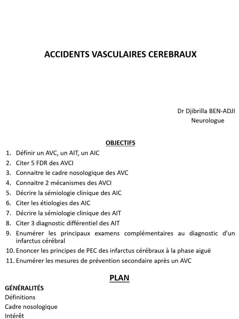 Comprendre les AVC et AIT : Définitions et PEC | PDF | Accident ...