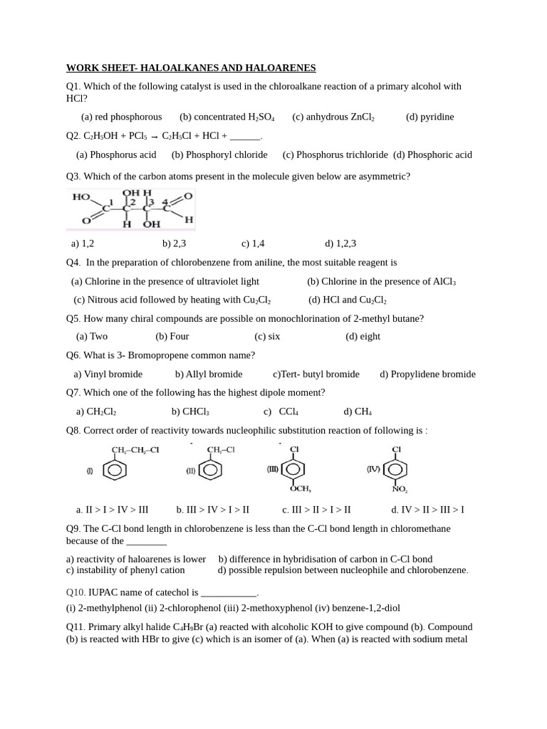 WS Haloalkane and Haloarene | PDF | Organic Chemistry | Chemistry